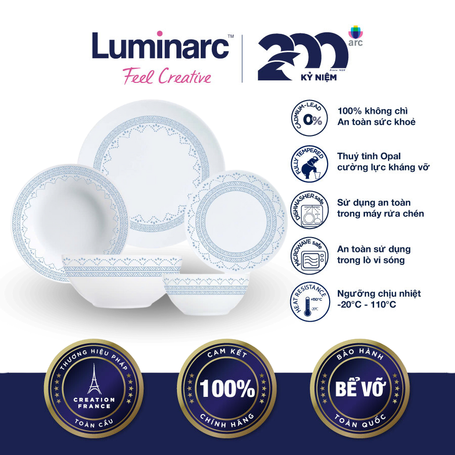 Bộ Bàn Ăn Tô Chén Đĩa Thuỷ Tinh Luminarc Geomatric Blue 12 món - LUGE12M | Shopee Việt Nam