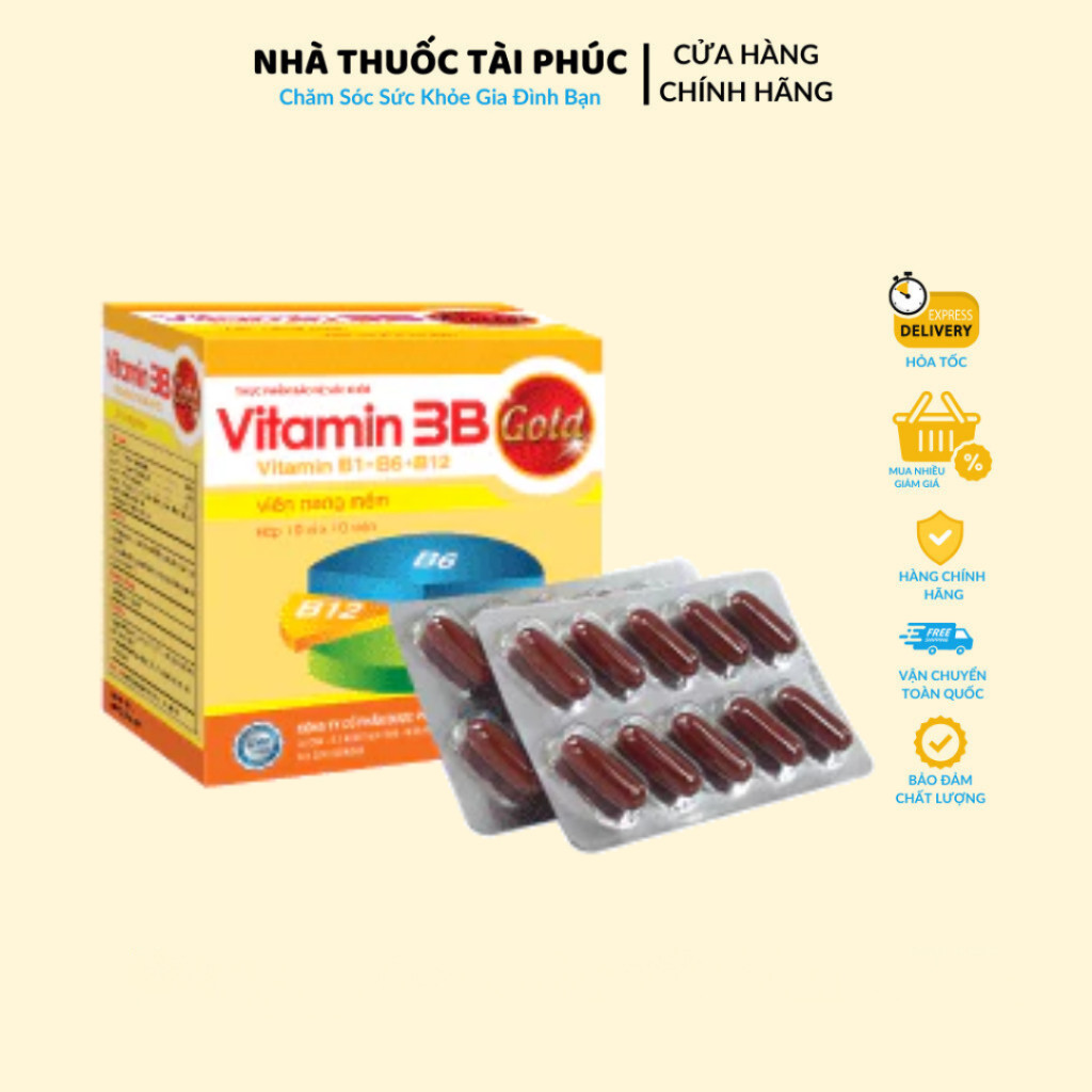 Viên Uống Bổ Sung Vitamin 3B Gold Phúc Vinh (B1- B6- B12) Hộp 100 Viên | Shopee Việt Nam
