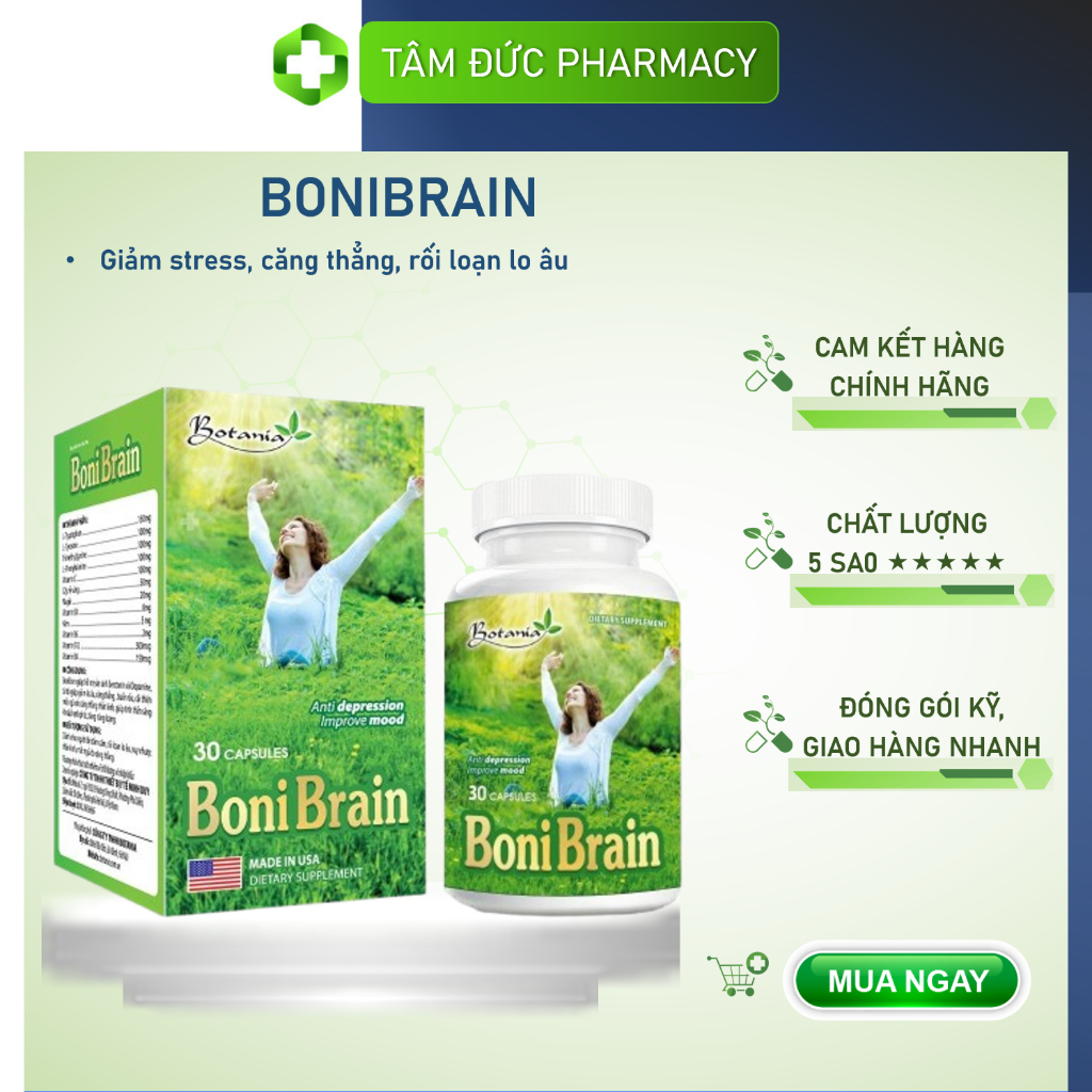 Viên uống BoniBrain (Hộp 30 viên) - GIảm stress, rối loạn lo âu, căng ...