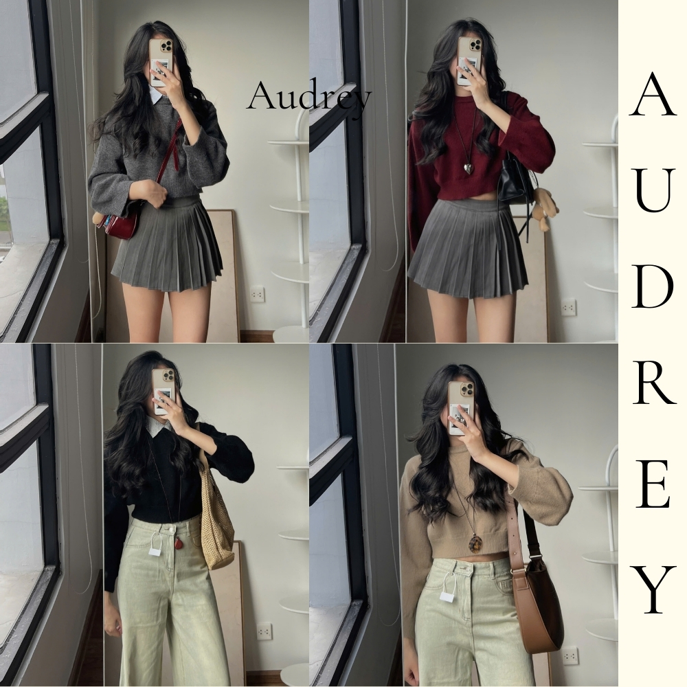 A636 Áo len croptop trơn dài tay cổ tròn Audrey | Shopee Việt Nam