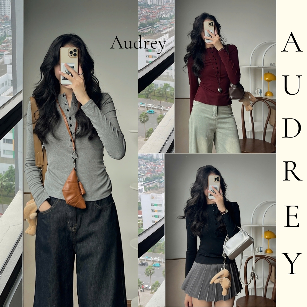 A625 Áo thun dài tay nữ 7 khuy co giãn Audrey | Shopee Việt Nam