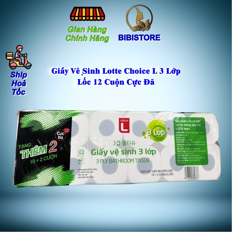 Lốc 12 Cuộn Cực Đã - Giấy Vệ Sinh Lotte Choice L 3 Lớp (Bibistore TB ...