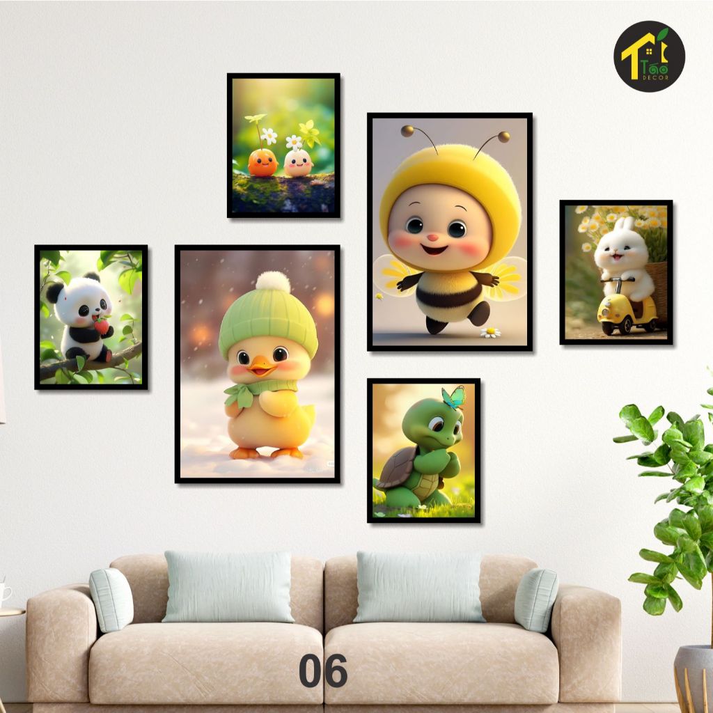 Set 6 tranh thiếu nhi decor trang trí phòng ngủ trẻ em tranh dán tường ...