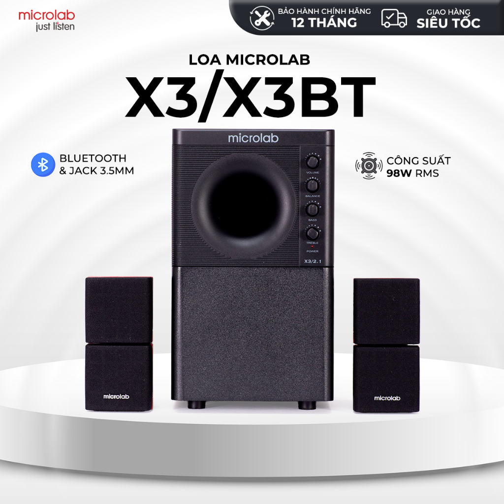 Loa Vi Tính Bluetooth Bass Cực Mạnh MICROLAB X3 2.1, Công Suất 98W, Kết Nối Dây 3.5mm - Hàng ...