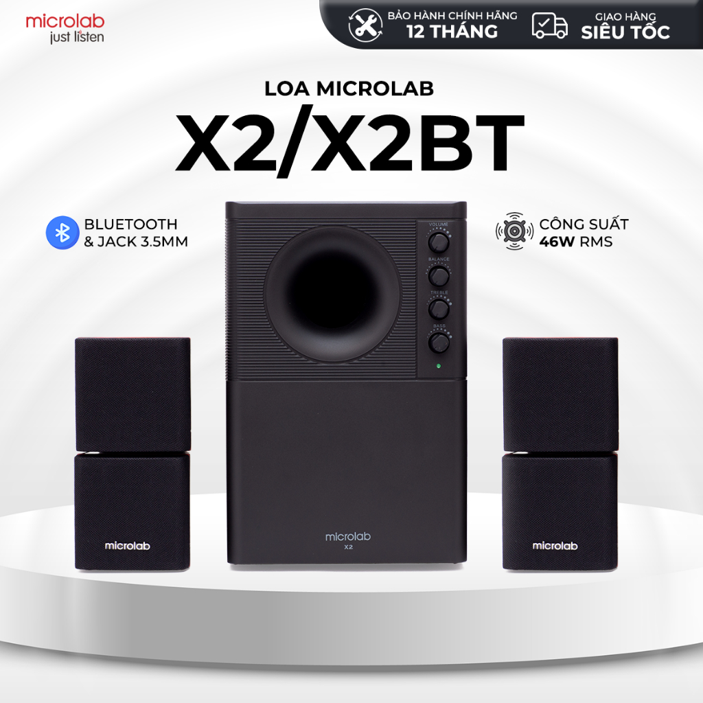 Loa Vi Tính Bluetooth Bass Mạnh MICROLAB X2/X2BT 2.1 Công Suất 46W, Kết ...
