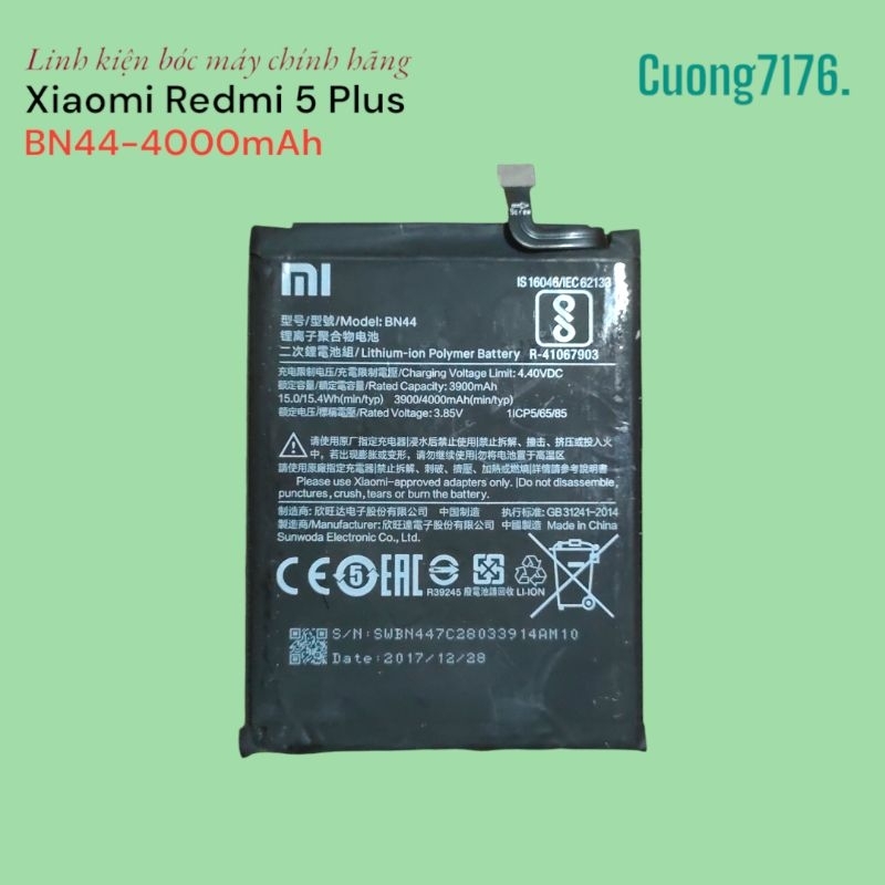 Pin Xiaomi Redmi 5 Plus (BN44) 4000mAh Tháo Máy Chính Hãng Đã Qua Sử ...