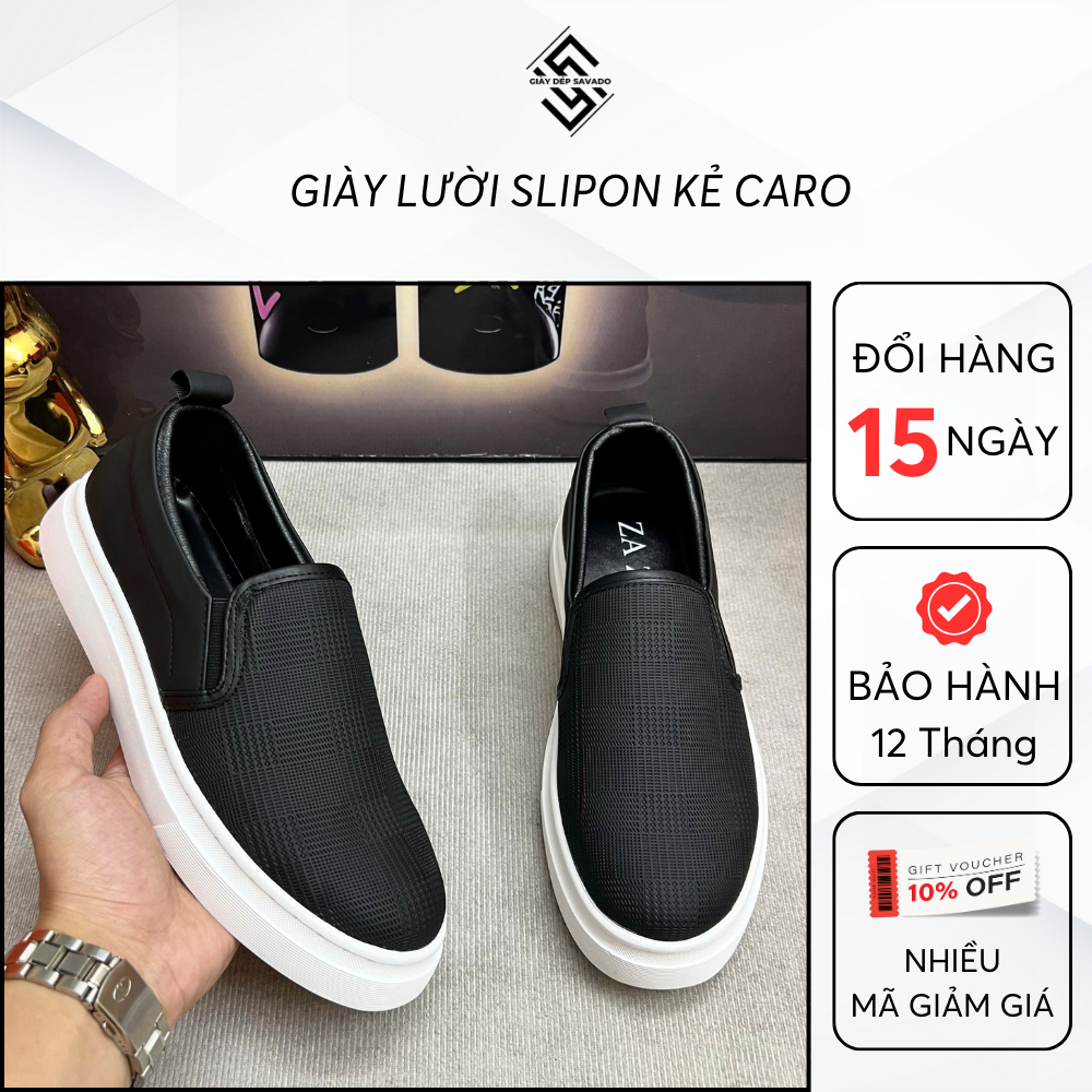 Giày Lười Nam Slipon Kẻ Caro Sần Chống Nhăn Cao Cấp, Giày Slipon Nam ...