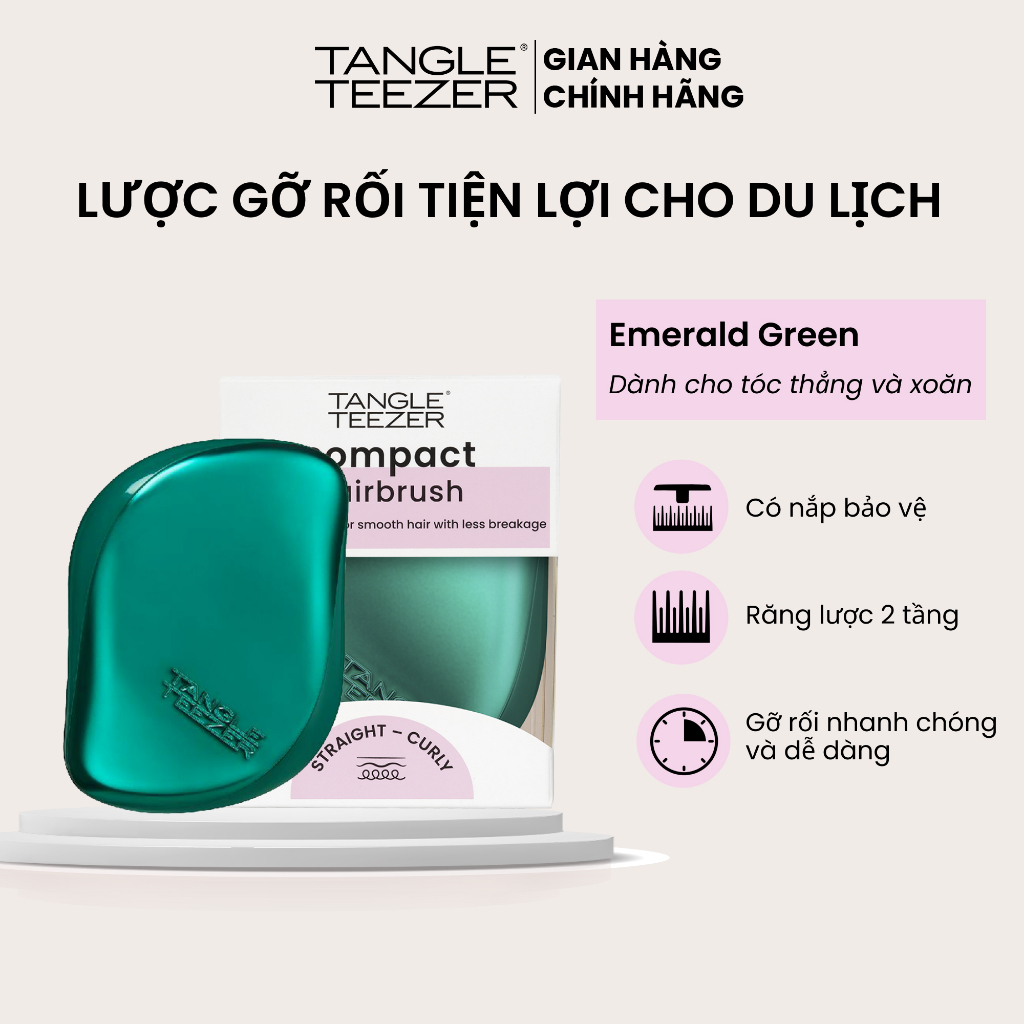 Lược gỡ rối Tangle Teezer Compact Styler - Emerald Green, size du lịch ...