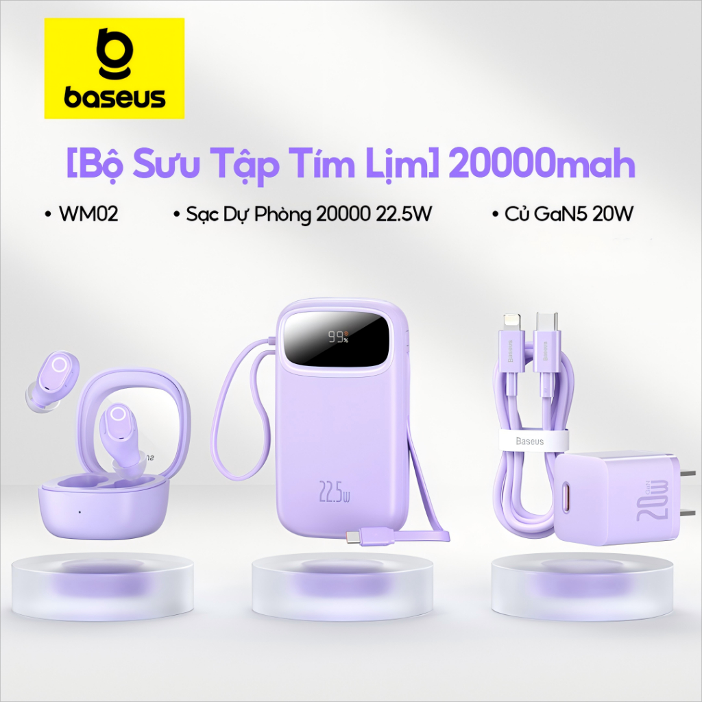 [Combo 5 trong 1] Bộ Sạc dự phòng 22.5W 20000mAh, Tai Nghe WM02, Củ sạc ...