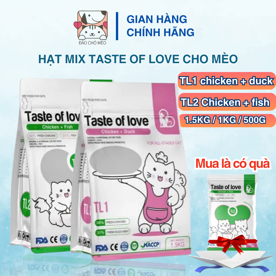 Hạt mix Taste of love cho mèo mọi lứa tuổi TL1 chicken + duck và TL2 Chicken + fish - Daochome ...