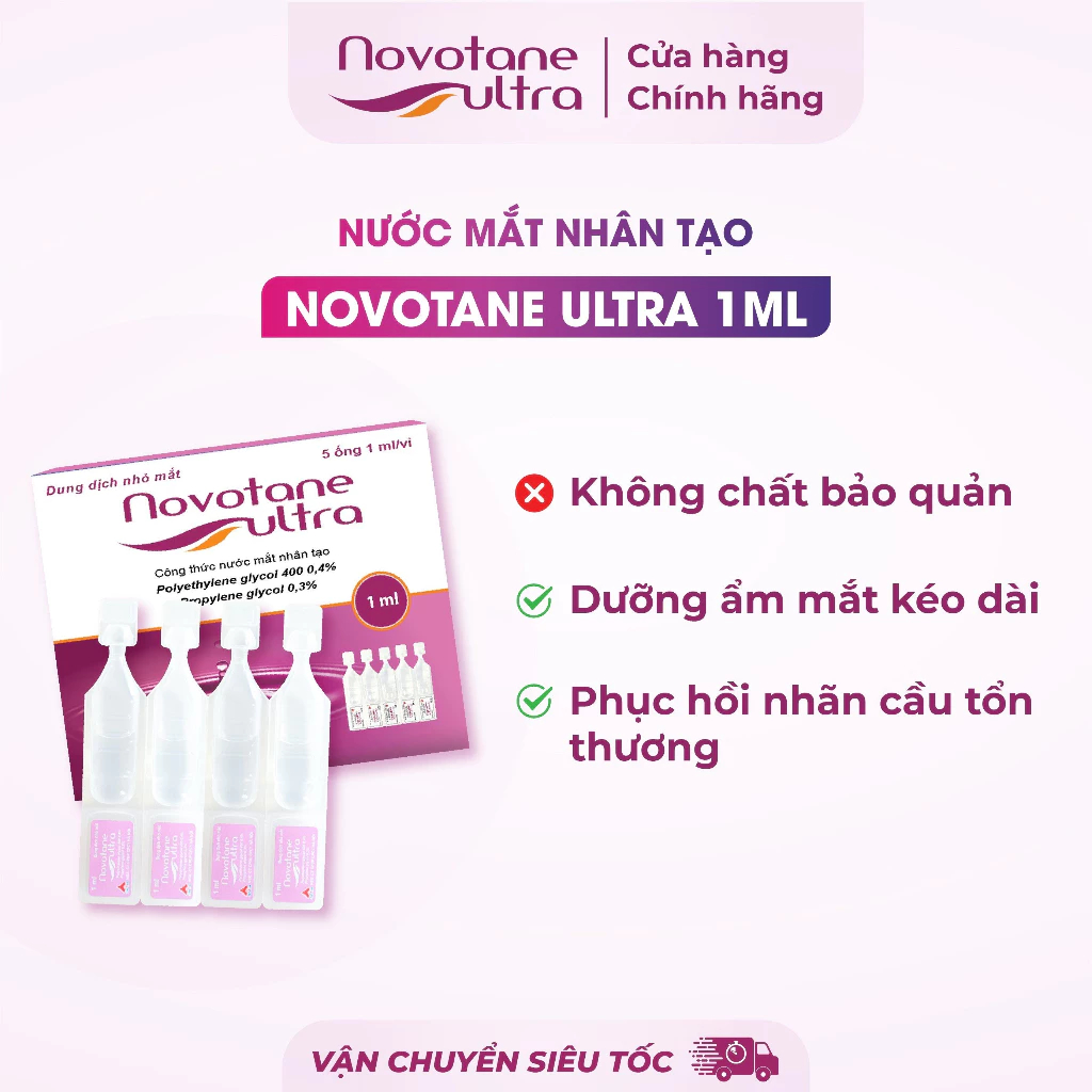 Nước mắt nhân tạo KHÔNG chất bảo quản Novotane Ultra 1ml giúp bảo vệ ...