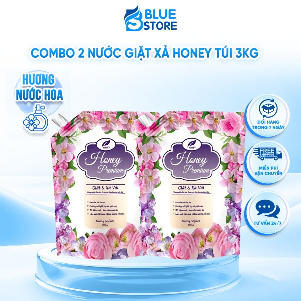 Combo 2 túi nước giặt Honey 3kg, 2kg 4 mùi hương để chọn.An toàn cho mọi làn da, lưu hương 48h ...