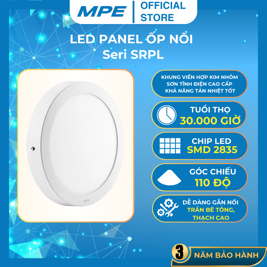 Đèn Led Panel Ốp Nổi MPE nhôm, mặt tròn SRPL, Led Panel tròn Ốp Trần 12W,18W,24W dễ dàng gắn nổi ...