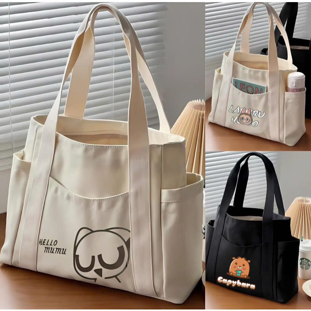Túi tote Labubu túi vải canvas Hello mumu túi đeo vai đi học đi chơi ...
