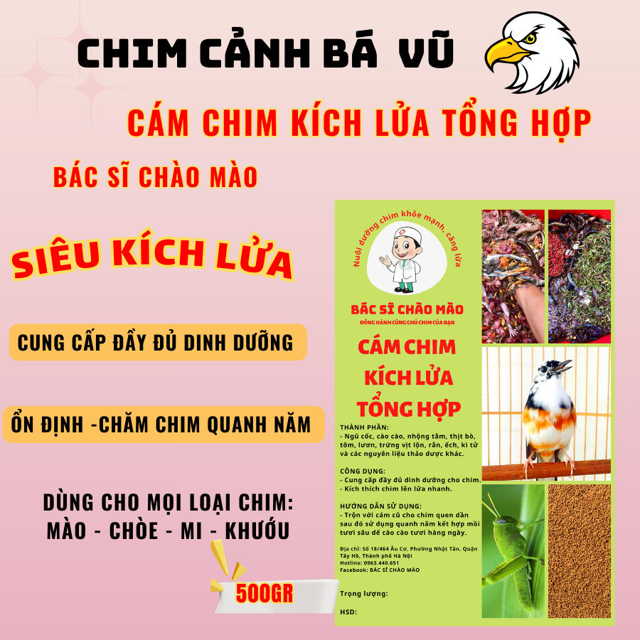 (Gói 500g ) Cám Chim Siêu Kích lửa Tổng Hợp "Bác Sĩ Chào Mào" - dùng ...