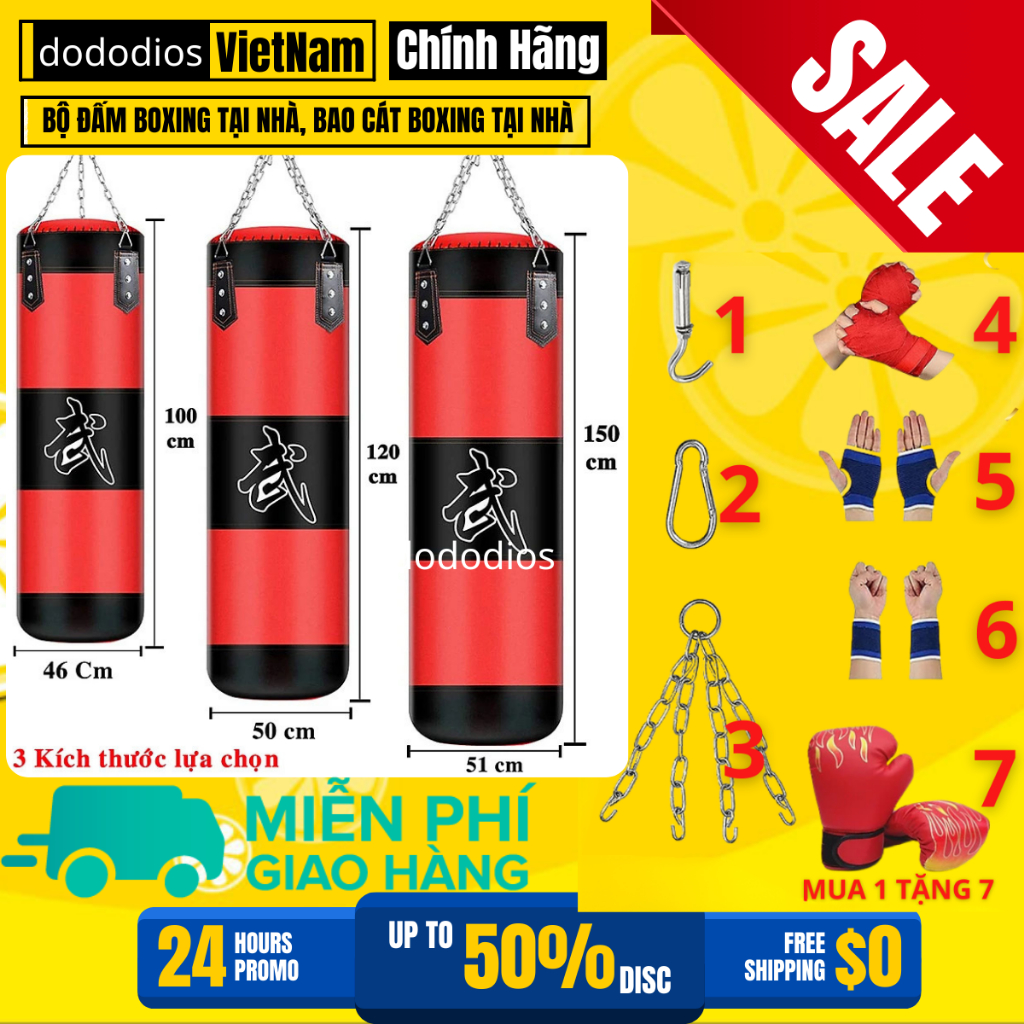 Vỏ Bao Cát Đấm Bốc Boxing Tập Võ Dài 125cm 105cm 50cm, Vỏ Bao Đấm Cát Boxing Treo Tường 4 Lớp ...