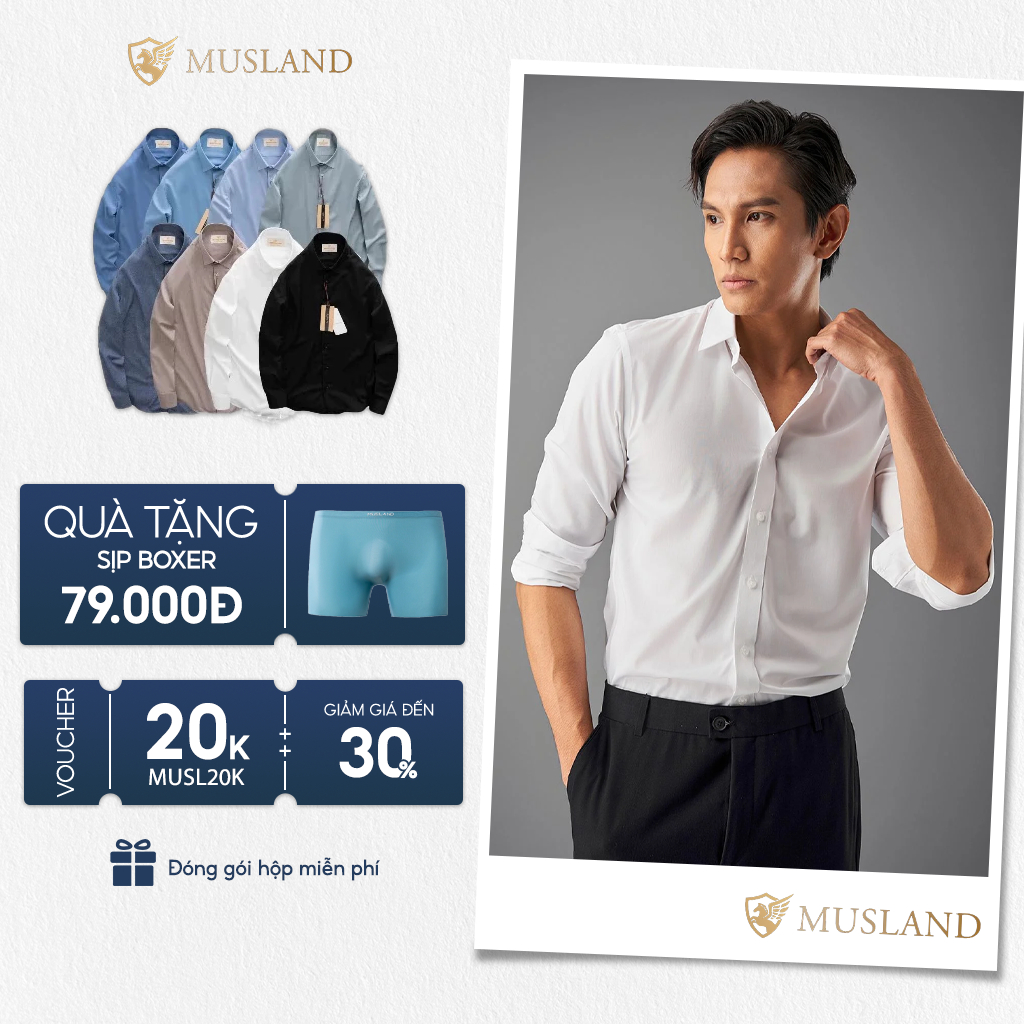 Áo Sơ Mi Nam Cao Cấp MUSLAND Dài Tay Trơn Cao Cấp, Chất Liệu Bamboo ...