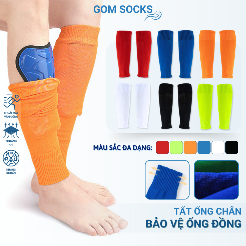 Tất ống chân đá bóng GOM SOCKS bảo vệ ống đồng, chất liệu poly co giãn ...