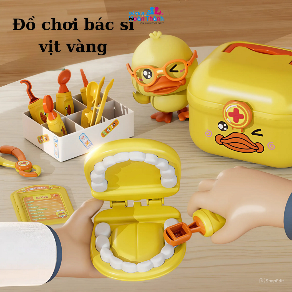 Đồ chơi bác sĩ vịt vàng cho bé, hộp y tế, y tá, ống tiêm, ống nghe dụng ...