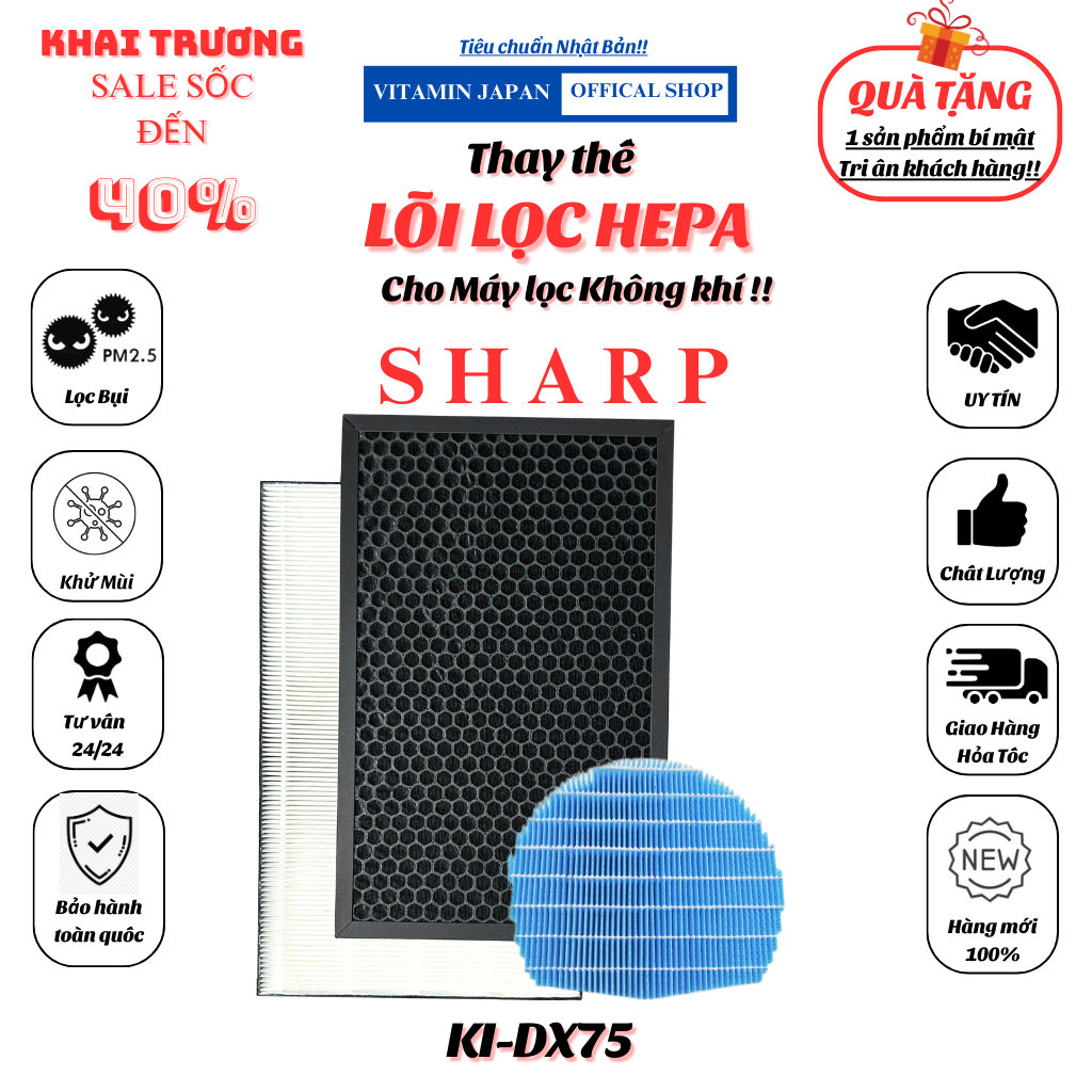 Màng lọc không khí Sharp: KI-EX75, KI-DX75, KI-FX75, KI-GX75, KI-LX75...Màng lọc Hepa, màng lọc ...