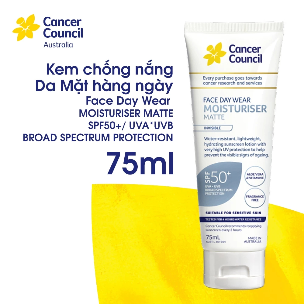 Kem Chống Nắng Cancer Council Face Day Wear Moisturiser Matte Invisible SPF50+/PA++++ 75m ...