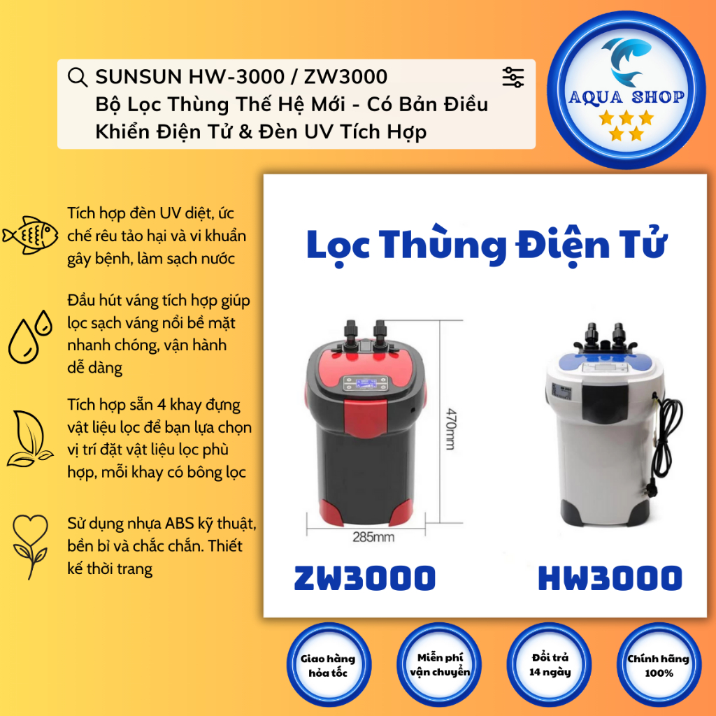 SUNSUN HW-3000 ZW3000 Bộ Lọc Thùng Thế Hệ Mới - Có Bản Điều Khiển Điện ...