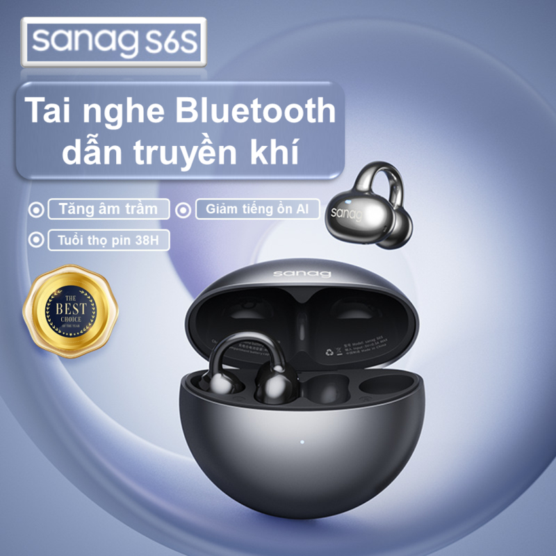 Tai nghe Bluetooth Sanag S6S Pro, Không dây, Kẹp tai, Tăng âm trầm, Giảm tiếng ồn AI, Nhẹ 3.5g ...
