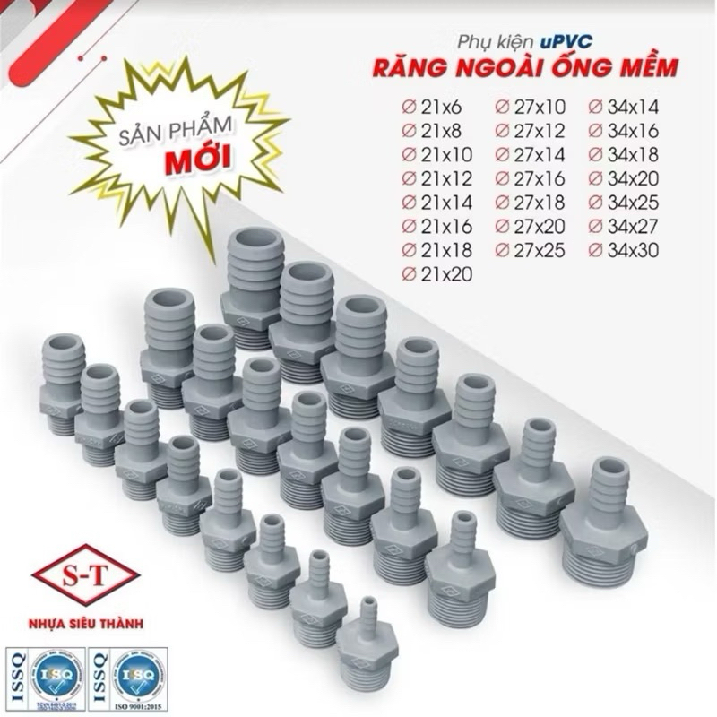 Ren Ngoài Ra Ống Mềm phi 21, 27, 34 ra 6, 8, 10, 12,14,16,18, 20mm...Răng Ngoài Đuôi Chuột hãng ...