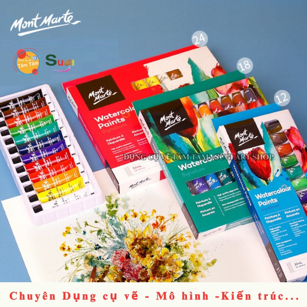 (Tổng Hợp) Màu Gouache / Watercolor / Oil / Acrylic Mont Marte Bộ 12 ...