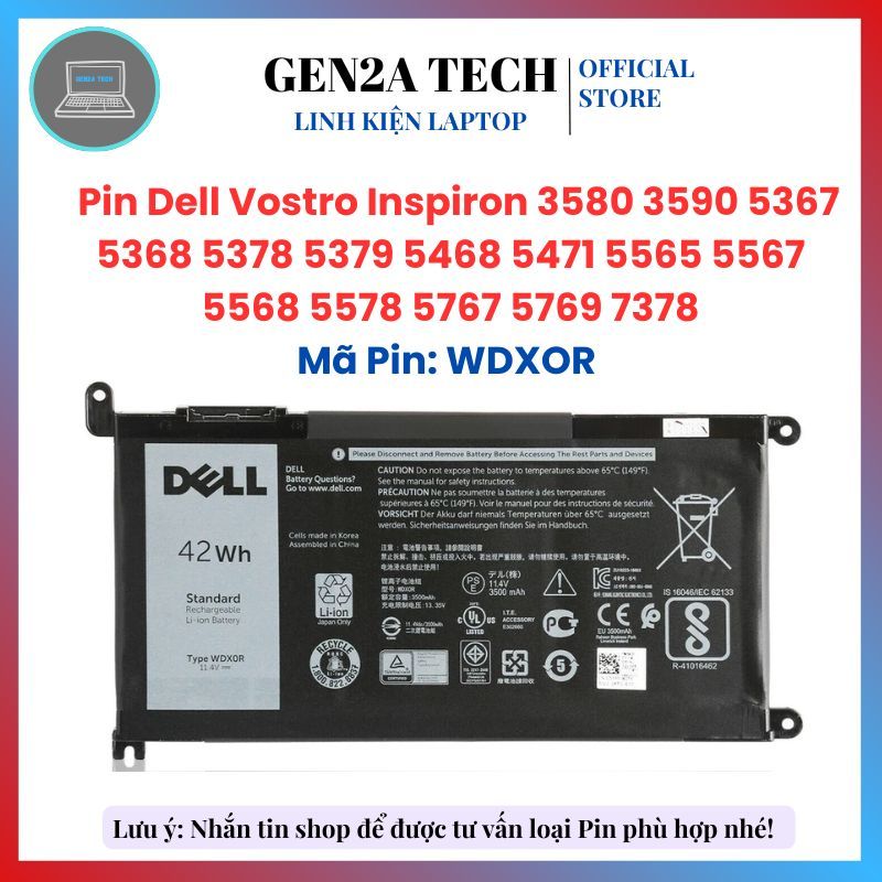 Pin Laptop Dell Vostro Inspiron WDXOR 3580 3590 5367 5368 5378 5379 ...