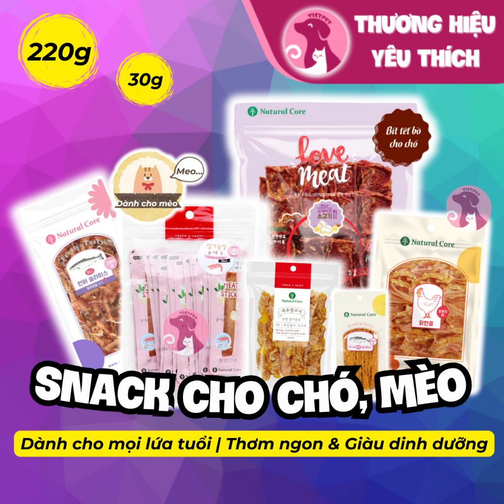 (160g) Snack cho chó mèo NATURAL CORE - Bít tết 100% từ thịt Bò, Cừu ...
