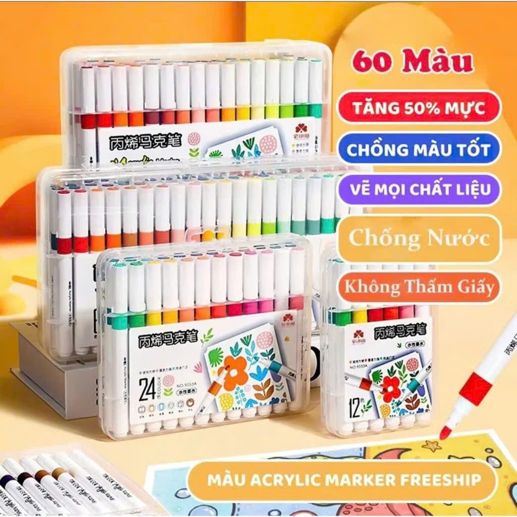 Bút Màu Acrylic Marker 12/24/36/48/60 Cao Cấp Màu Sắc Tươi Sáng - Bút ...