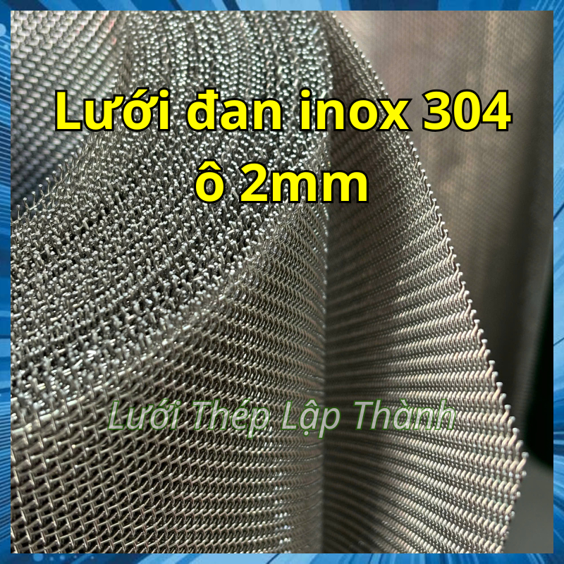 Lưới đan inox 304 lỗ 2mm, sợi cứng 0.66mm khổ 1m2 - Lưới chống côn ...