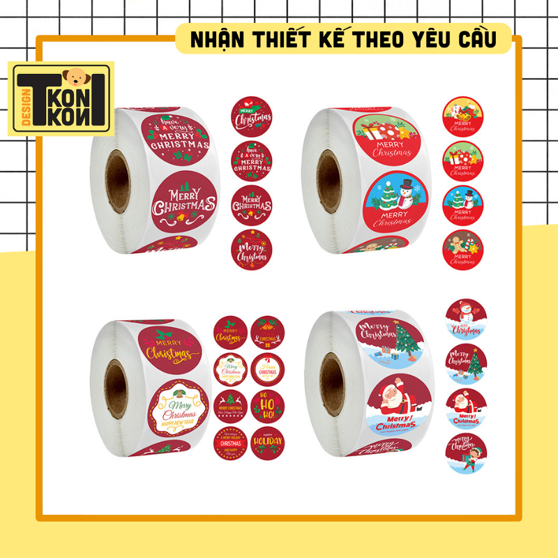 Cuộn 500 Tem Thank You Noel, Tem Nhãn Dán Sticker Merry Christas, Miếng ...