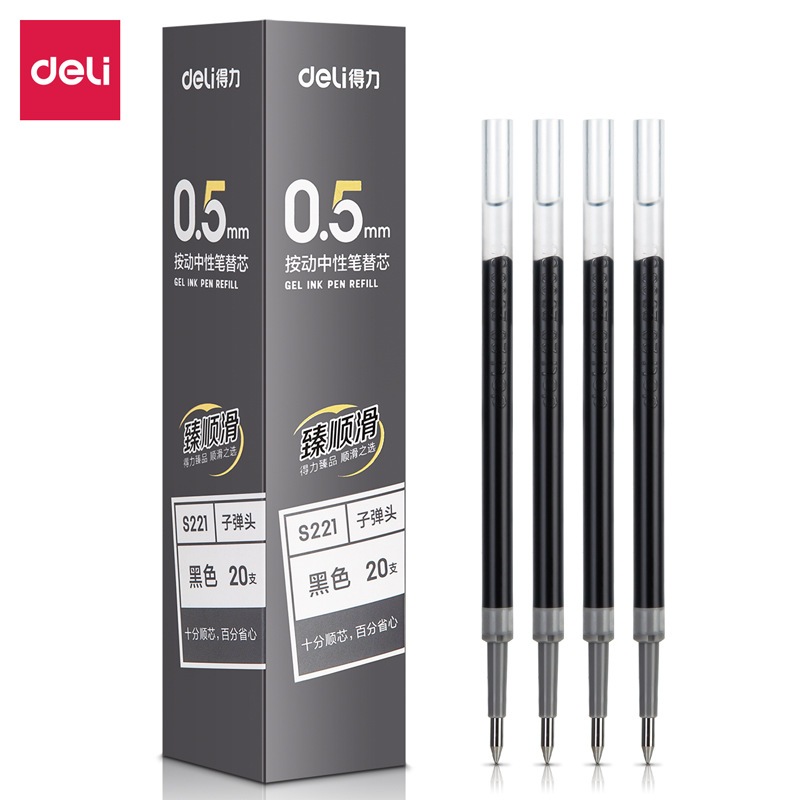 Combo 5 ruột bút gel màu Đen Deli S221 0.5mm dùng cho bút bi nước A575 viết trơn tru phù hợp học ...