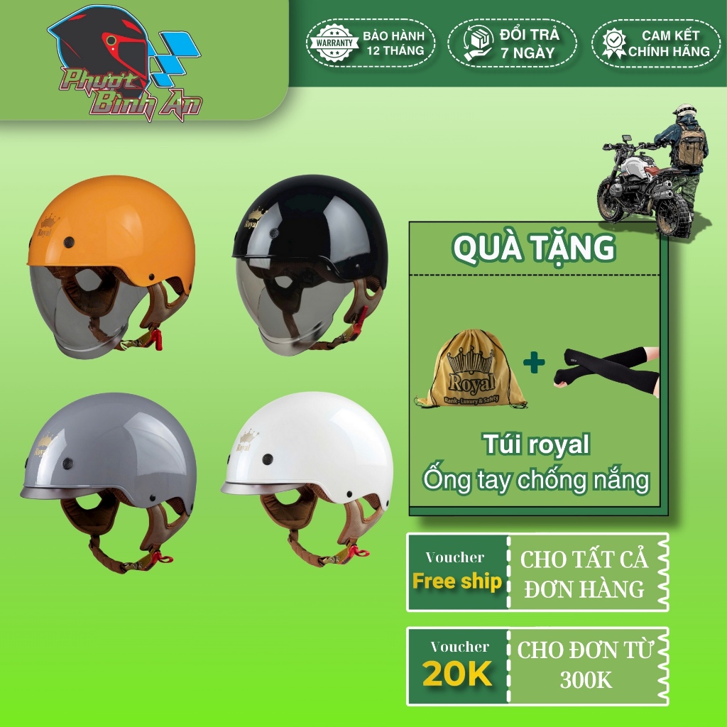 Mũ bảo hiểm 1/2 Royal M239 kính âm giành cho nam nữ nhiều màu chính ...