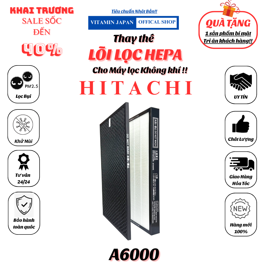 Màng lọc không khí Hitachi: EP-DV60, A8000, A6000, DV1000, DC1000, DE1000, HV600, EV70S ...