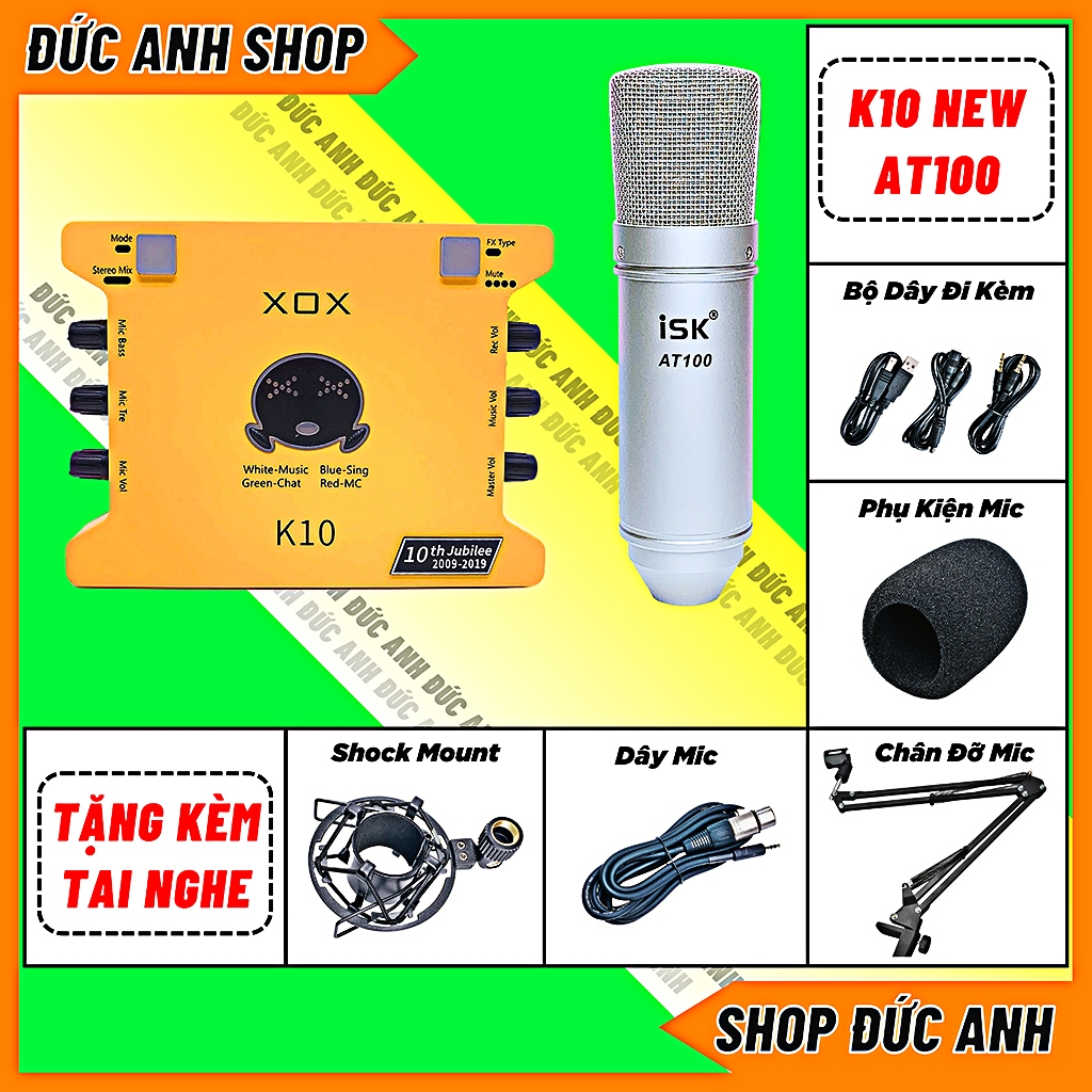 Bộ Sound Card K10 Micro ISK AT100 Màu Bạc, Chuyên Thu Âm Hát Livestream Chất Lượng Cao BH 12 ...