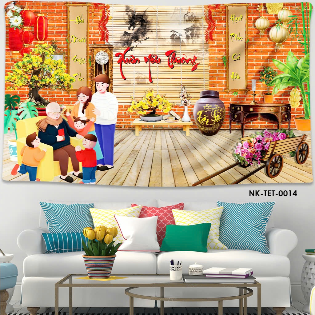 (Tặng đinh móc+keo dán) Phông nền, tranh vải treo tường, backdrop Tết ...