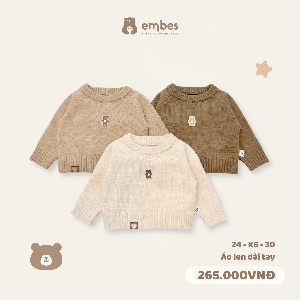 Áo Len Dài Tay Cho Bé Embes, Áo Len Tay Dài Cổ Tròn Mặc Thu Đông Cho Bé ...