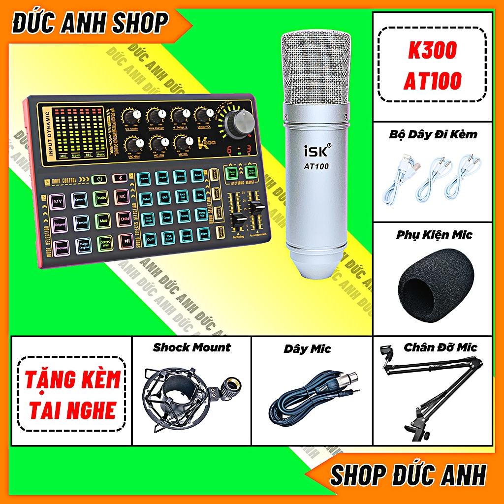 Bộ Sound Card K300 Mic ISK AT100 Hợp KIm Màu Bạc, Chuyên Thu Âm ...