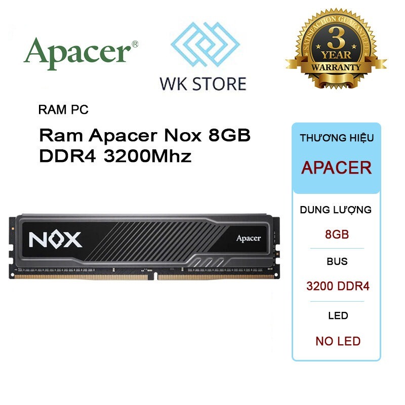 Ram Apacer OC Nox 8GB / 16GB DDR4 3200Mhz | Black | No led | Bảo hành ...