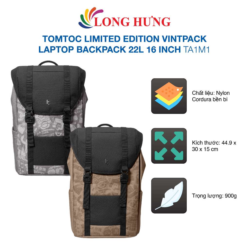 Ba lô Tomtoc Limited Edition VintPack Laptop Backpack 22L 16 inch TA1M1 ...
