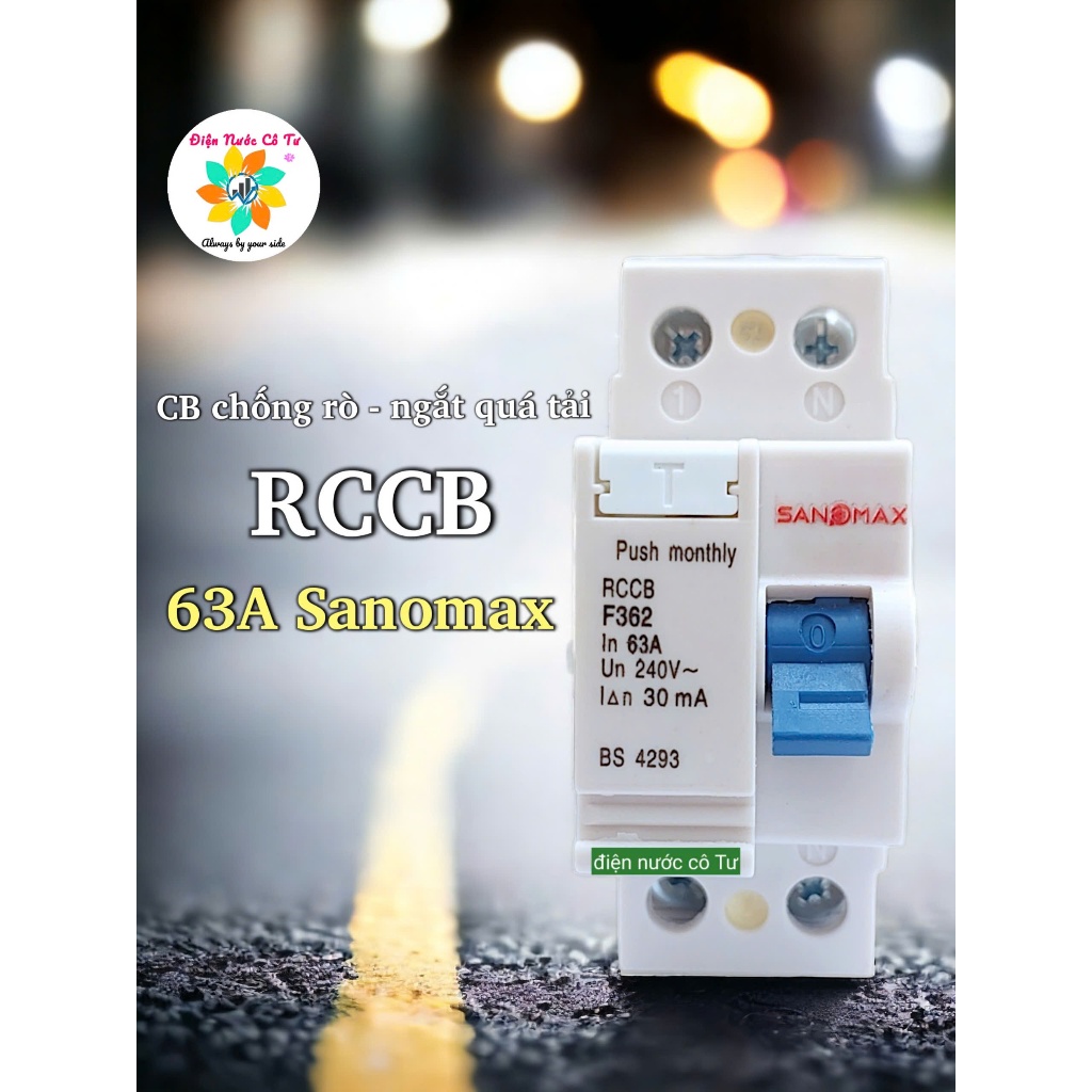 CB chống rò ngắt quá tải RCCB 2P 32A 40A 50A 63A SANOMAX - Aptomat chống rò ngắt quá tải ...