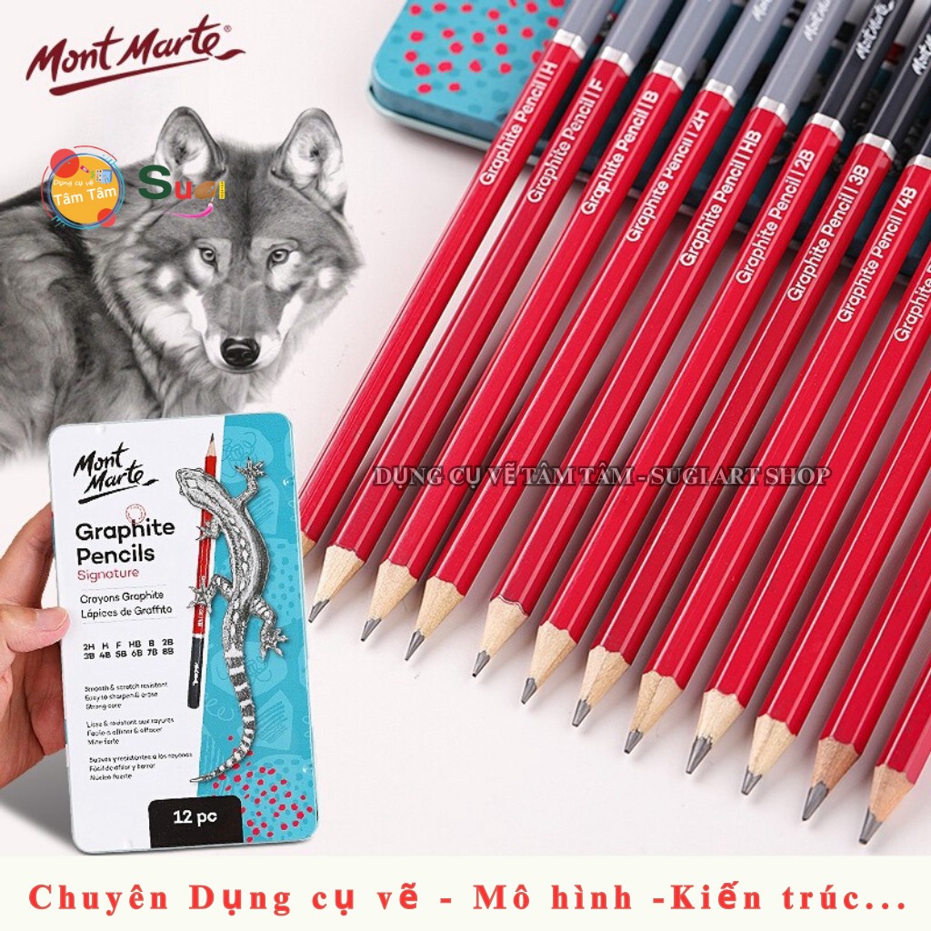 Bộ Bút Chì 12 cây Mont Marte Graphite Pencils 12pc-MPN0114 [ Sugi Art ...