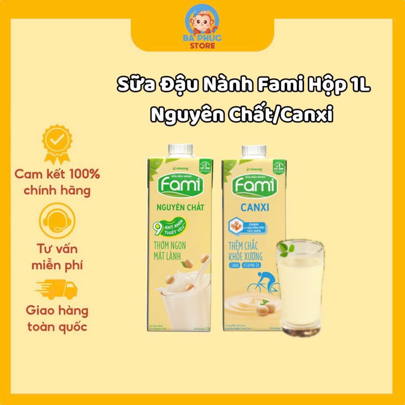 Hộp 1L Sữa đậu nành Fami Nguyên chất/Canxi | Shopee Việt Nam