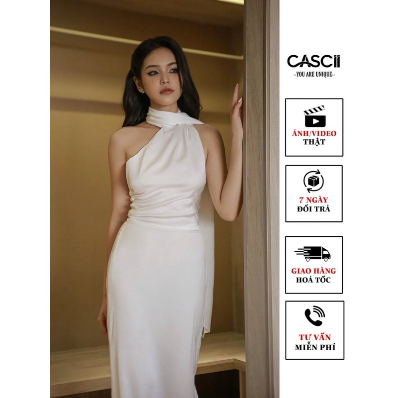 Đầm Nữ CASCII Kiểu Cổ Yếm Xẻ Tà Chất Lụa 2 Da Cao Cấp [CS05] | Shopee Việt Nam