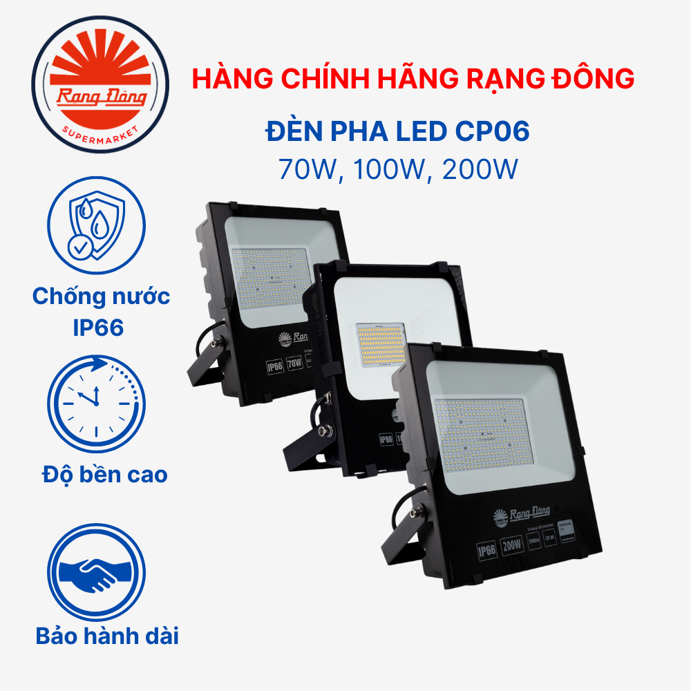 Đèn chiếu pha led Rạng Đông 70W, 100W, 200W CP06. Chống nước, chiếu sáng ngoài trời, tiết kiệm ...