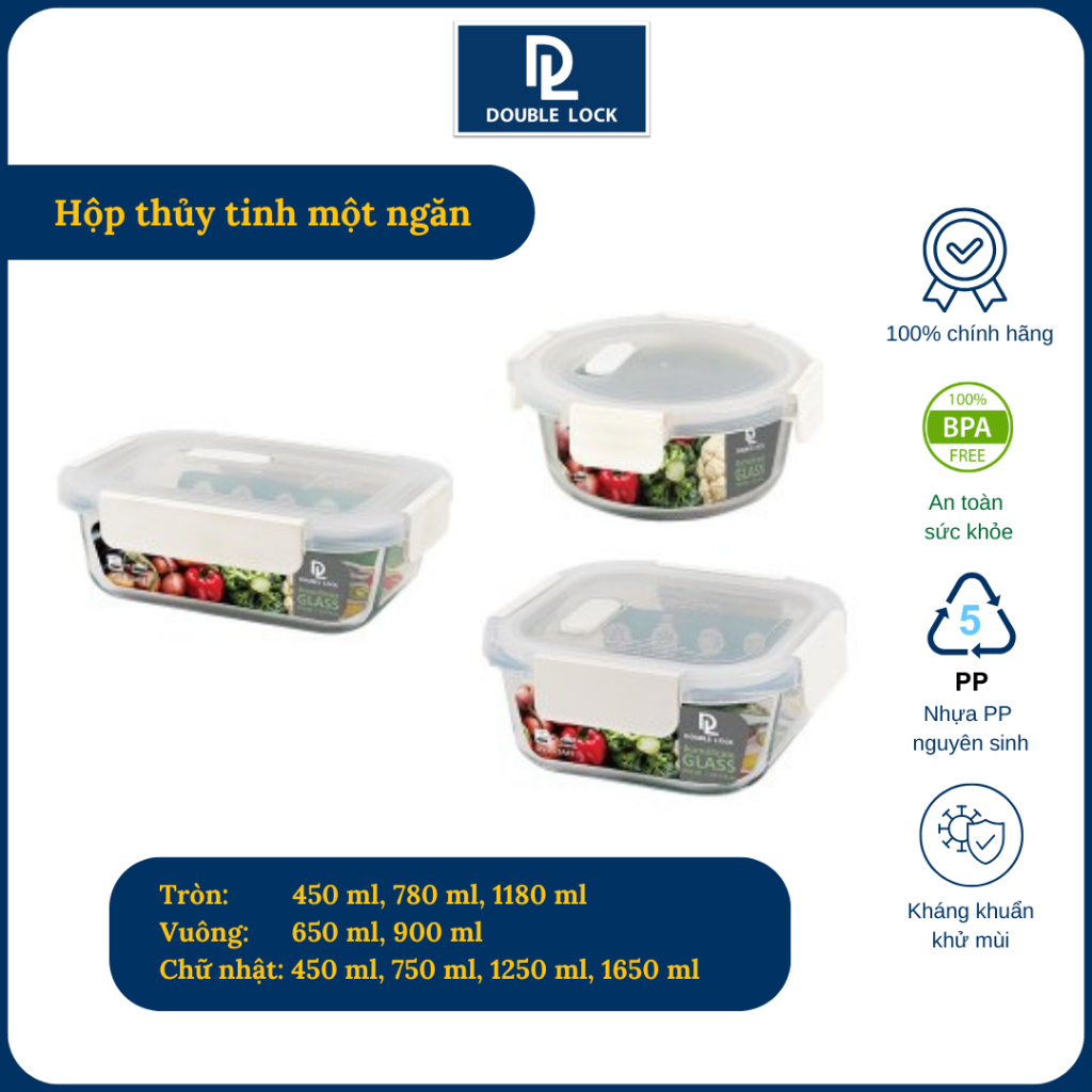 Hộp Thủy Tinh Double Lock 1 ngăn 450ML 750ML 1250ML 1650ML (Vuông - Tròn - Chữ Nhật) | Shopee ...
