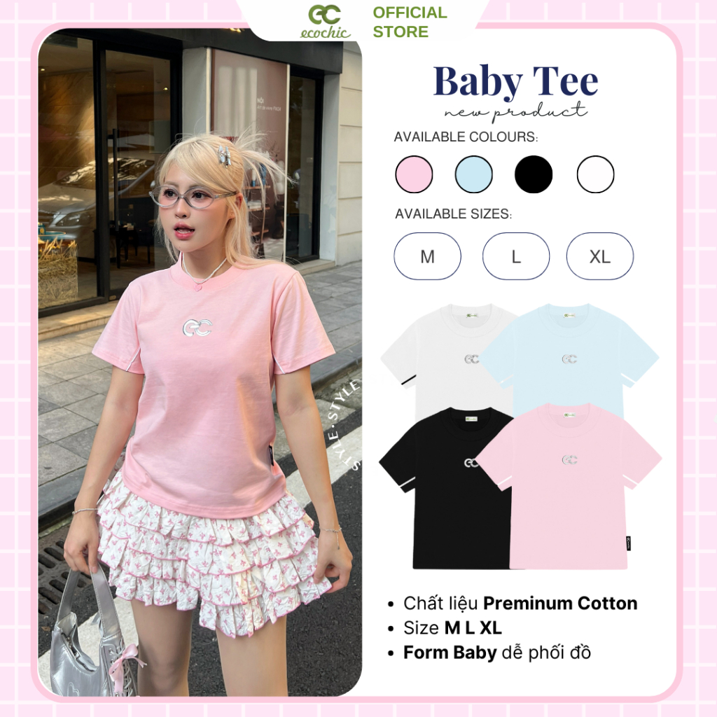 Áo Thun Cộc tay Baby Tee ECOCHIC 1-LINE Local Brand Chính Hãng Form Ôm ...